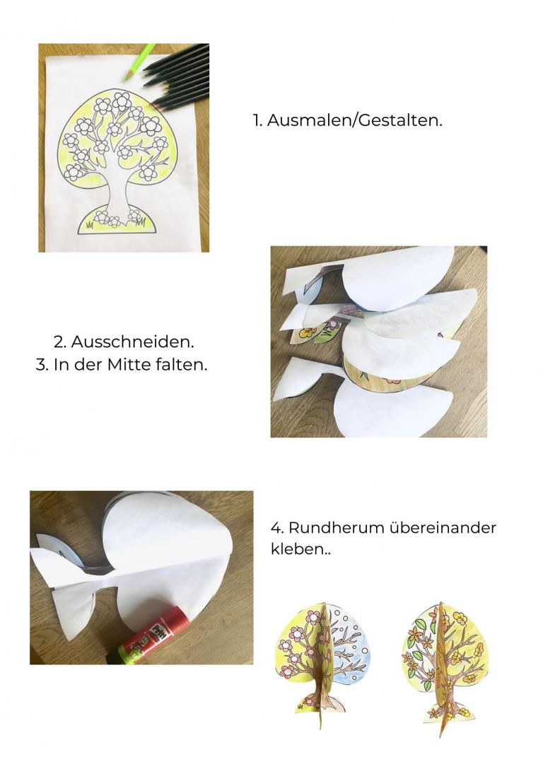 Lerntagebuch - 4 Jahreszeiten Baum Bastelvorlage für Kinder