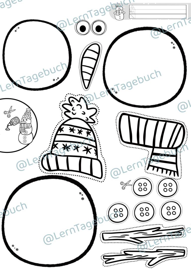 Lerntagebuch - Bastelvorlage Schneemann und Schneeflocke