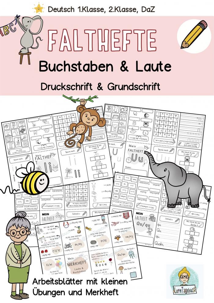Lerntagebuch - Falthefte Buchstaben und schwierige Laute Klasse 1