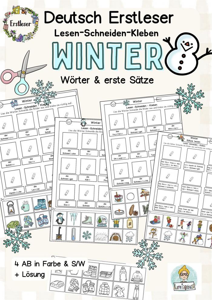Lerntagebuch - Leseübung Winter Klasse 1, 2, DaZ