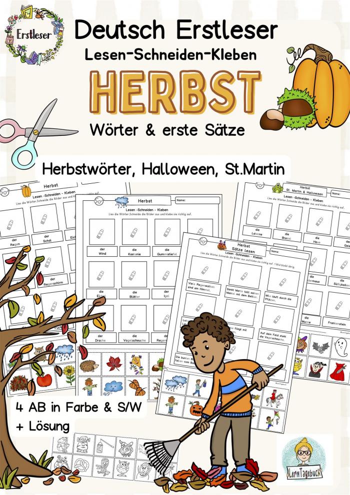Lerntagebuch - Leseübung Herbst, Hallowen Klasse 1, 2, DaZ