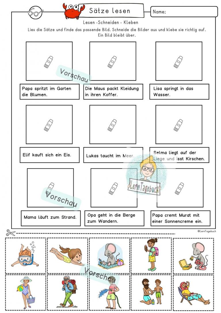 Lerntagebuch - Leseübung 1. Klasse Wortschatz Sommer