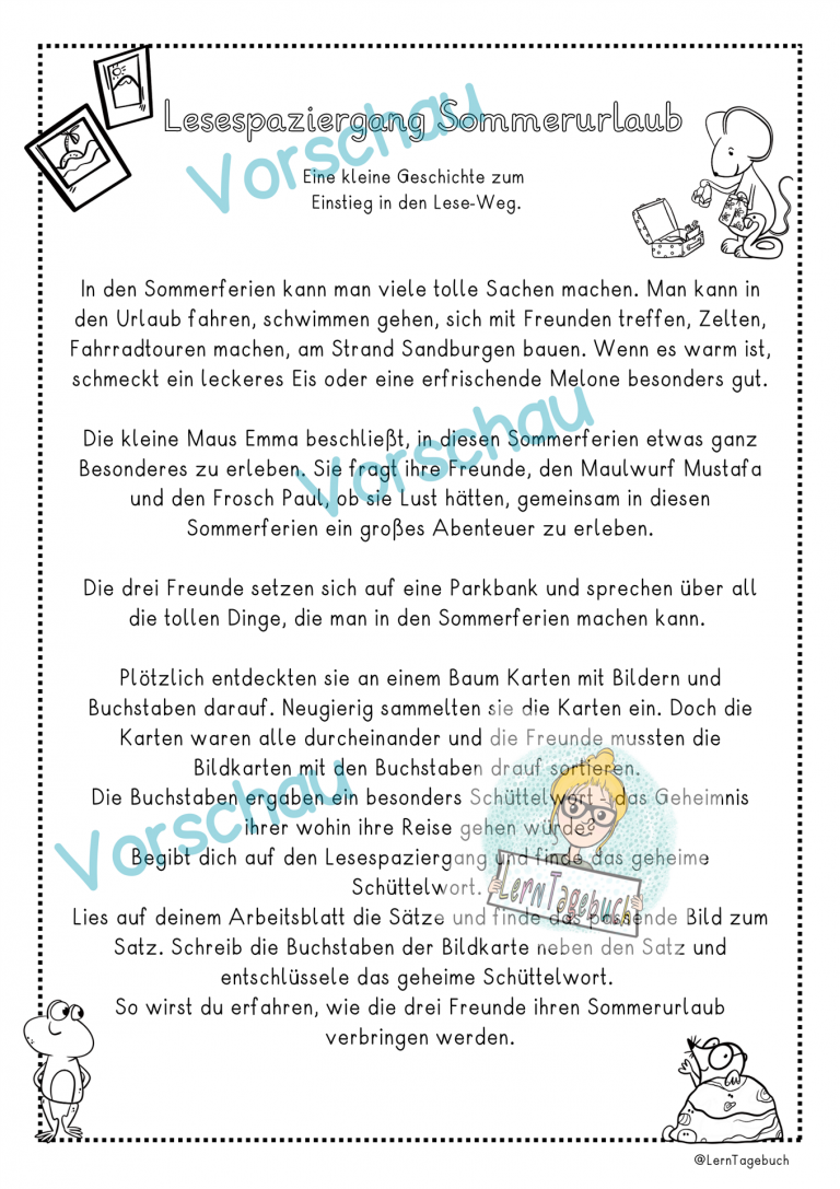 Lerntagebuch - Lesespaziergang Sommer Klasse 1, 2, 3, DaZ