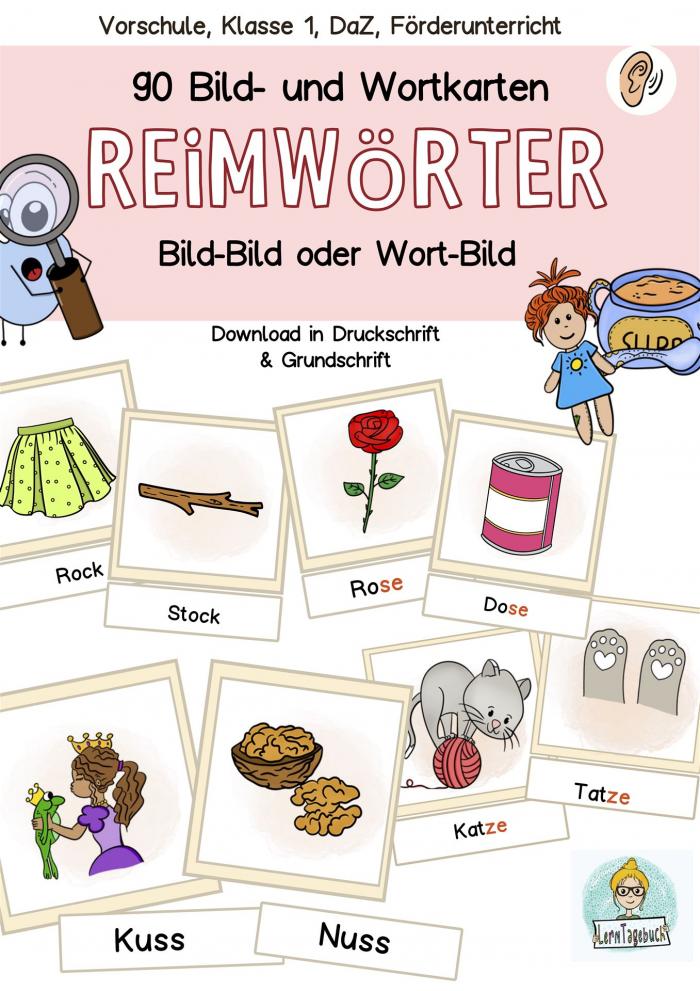 Lerntagebuch - Reimwörter Reimbilder Lernspiel Klasse 1 Vorschule DaZ