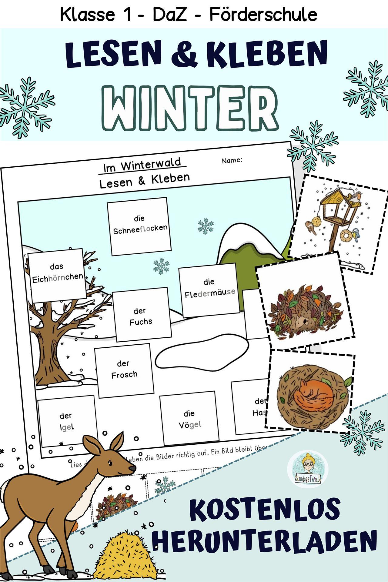 Lerntagebuch - Kostenloses Arbeitsblatt Leseübung Winter 1. Klasse, DaZ