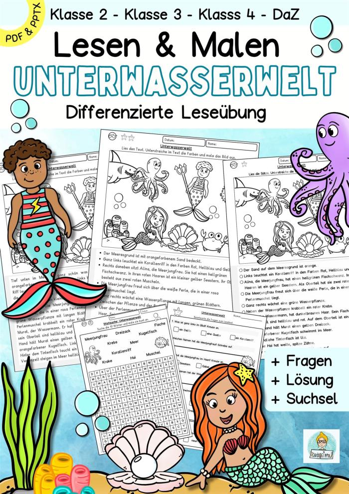 Lerntagebuch - Lesen und Malen Unterwasserwelt (differenziert)