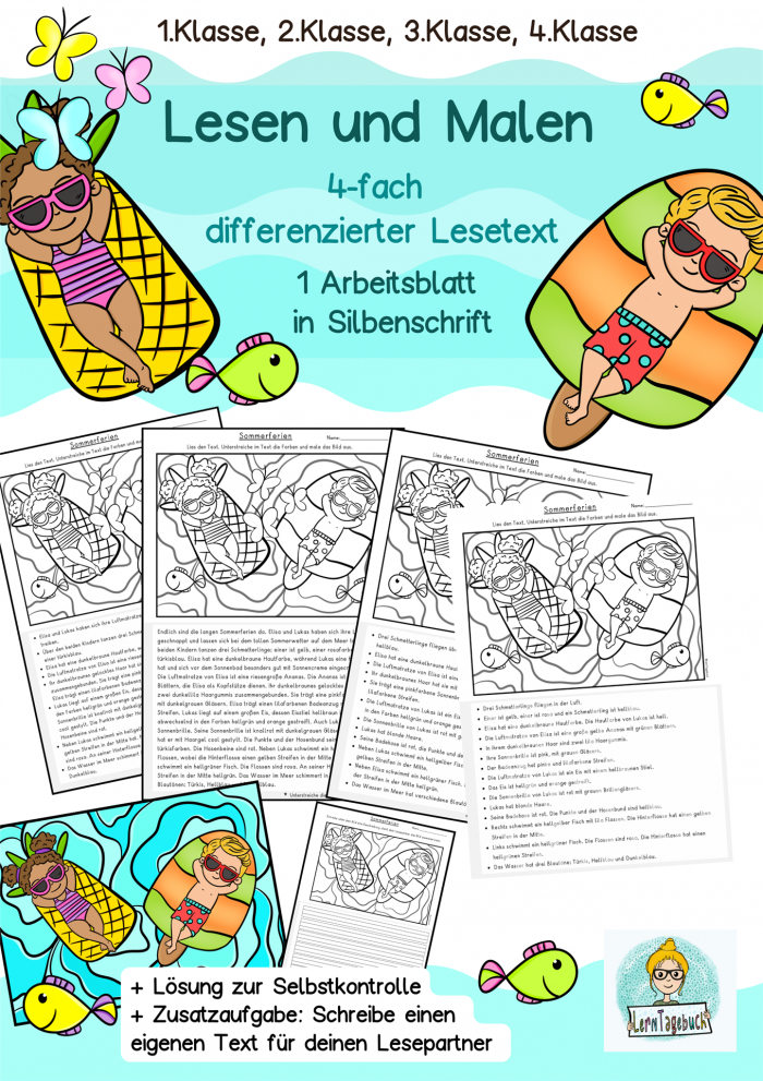Lerntagebuch - Lesen und Malen Sommer (differenziert)