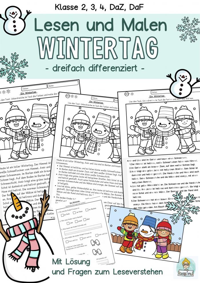Lerntagebuch - Lesen und Malen Winter (differenziert)