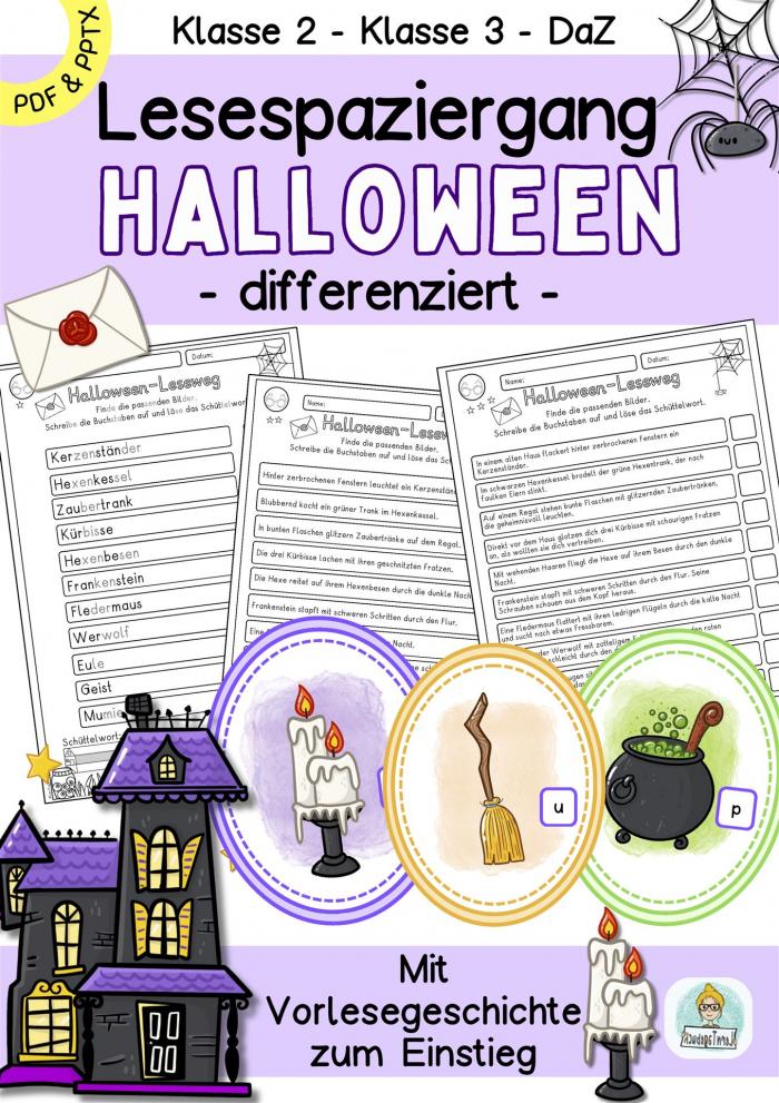 Lerntagebuch - Lesespaziergang Halloween Klasse 2, 3, DaZ