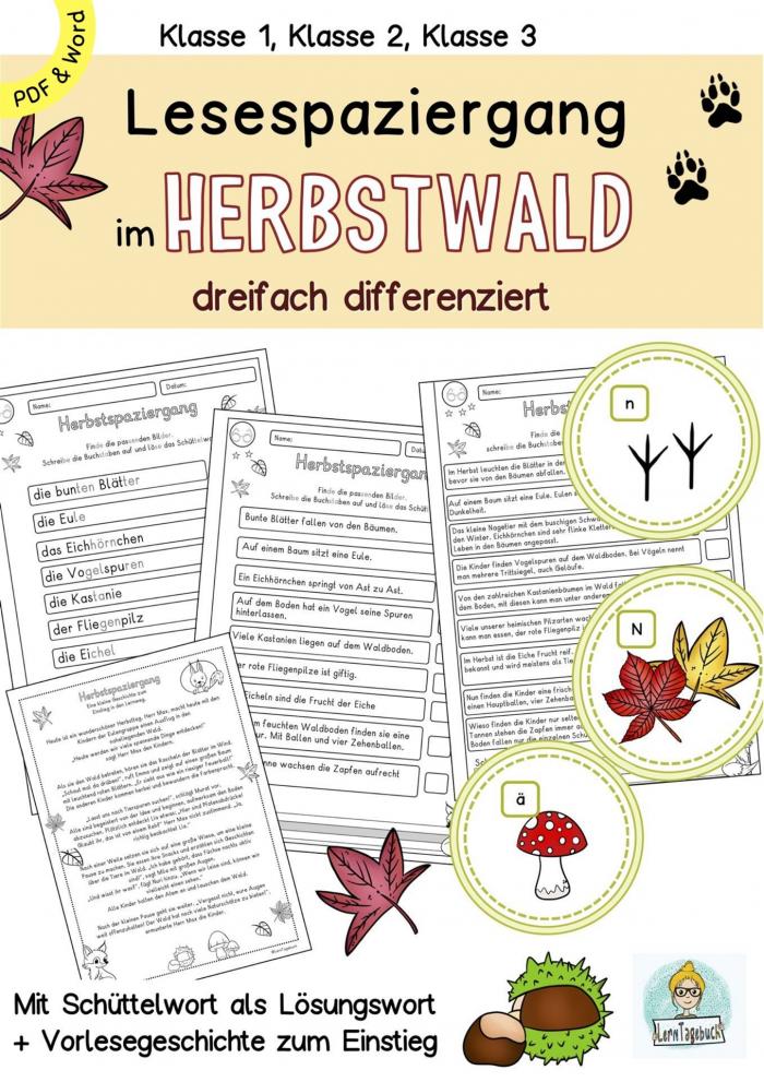 Lerntagebuch - Lesespaziergang Herbst Klasse 1, 2, 3