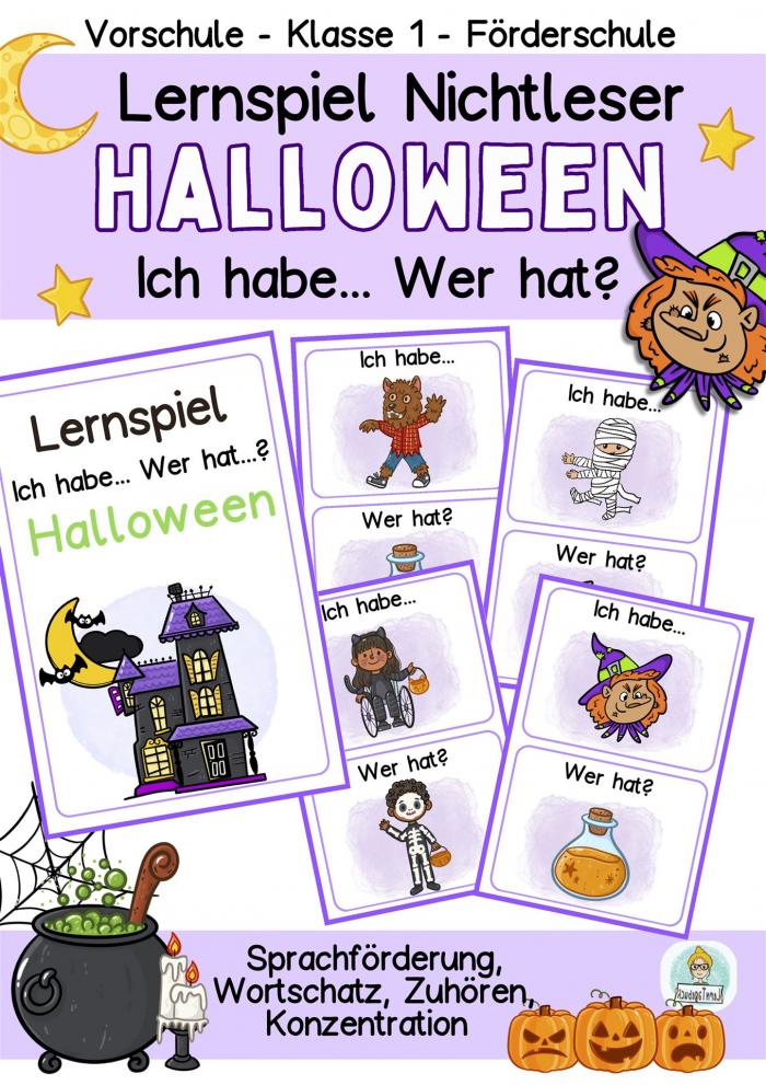 Lerntagebuch - Halloween Lernspiel Nichtleser: Ich habe wer hat?
