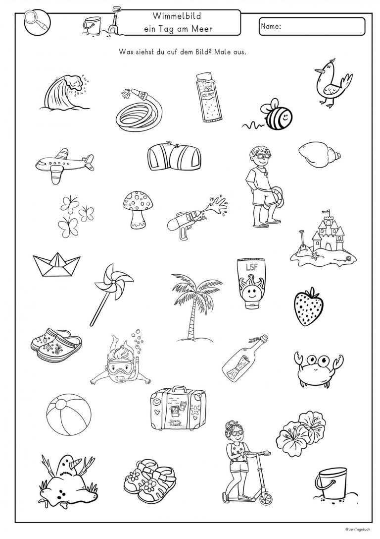 Lerntagebuch - Wimmelbild Sommer ein Tag am Strand